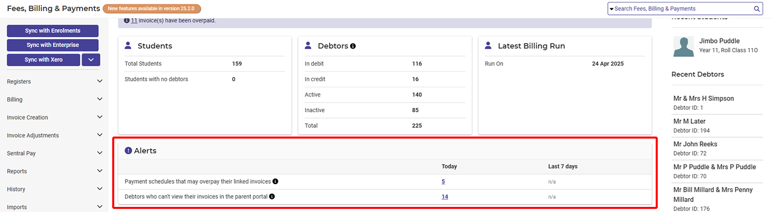 Powerful new dashboard features in Sentral’s Fees, Billing & Payments